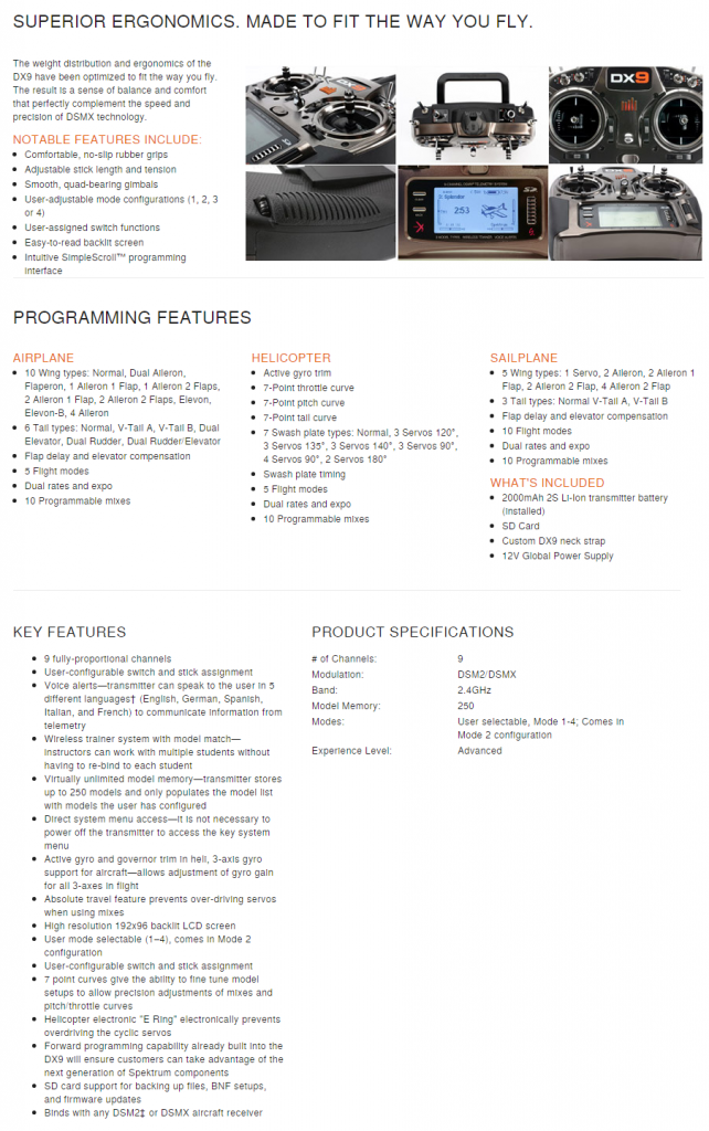 Spektrum DX9 9ch DSMX TX only - Version.2! » 레이븐퓨리